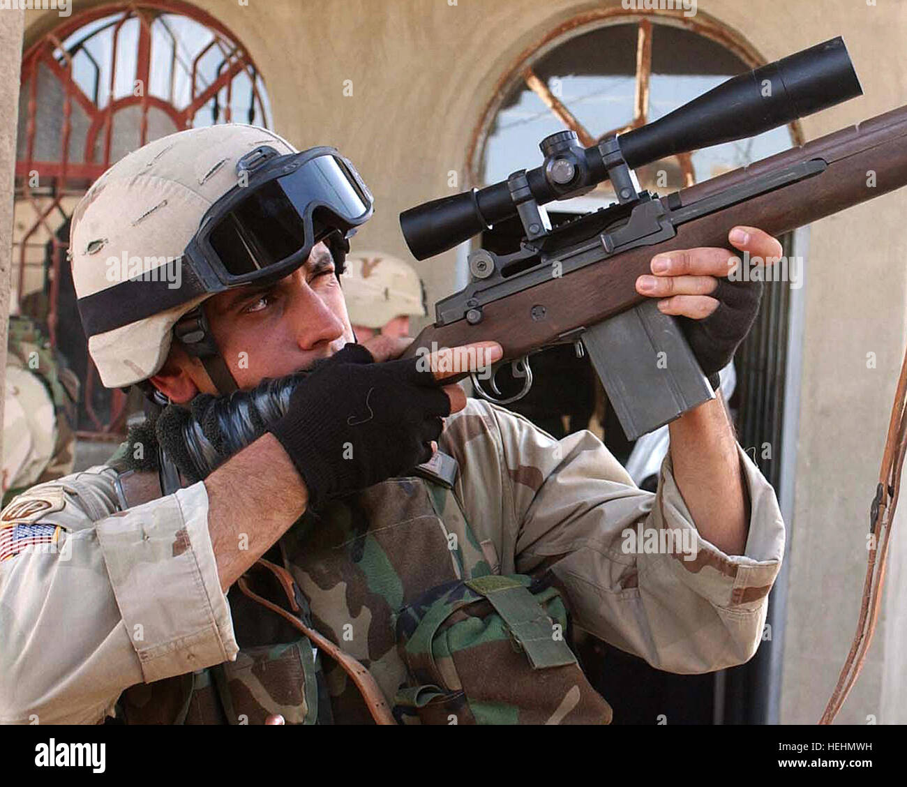 A sniper with the 1/505 Parachute Infantry Regiment, 82nd Airborne ...