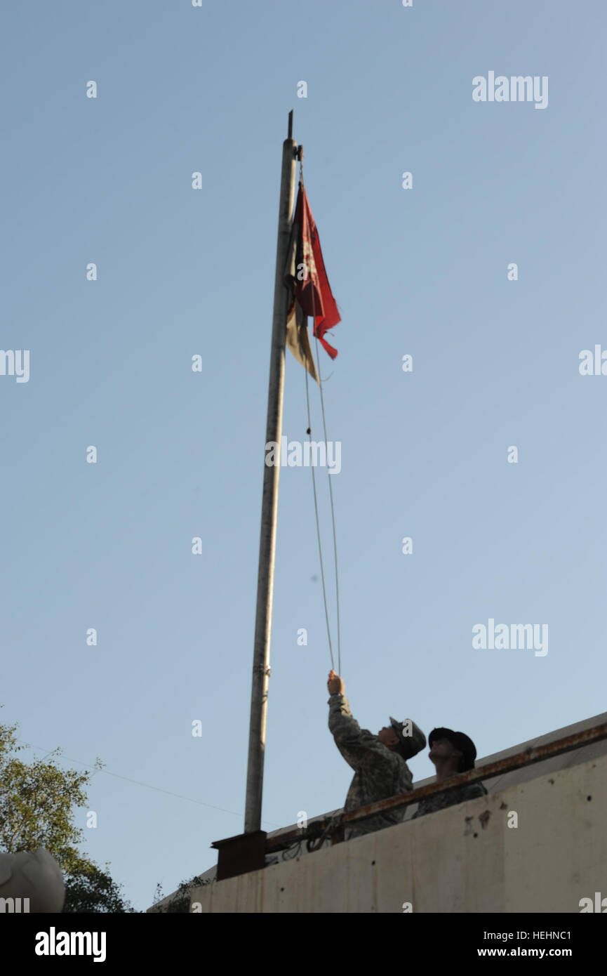U.S. Soldiers prepare to lower the 3rd Squadron, 89th Cavalry flag ...