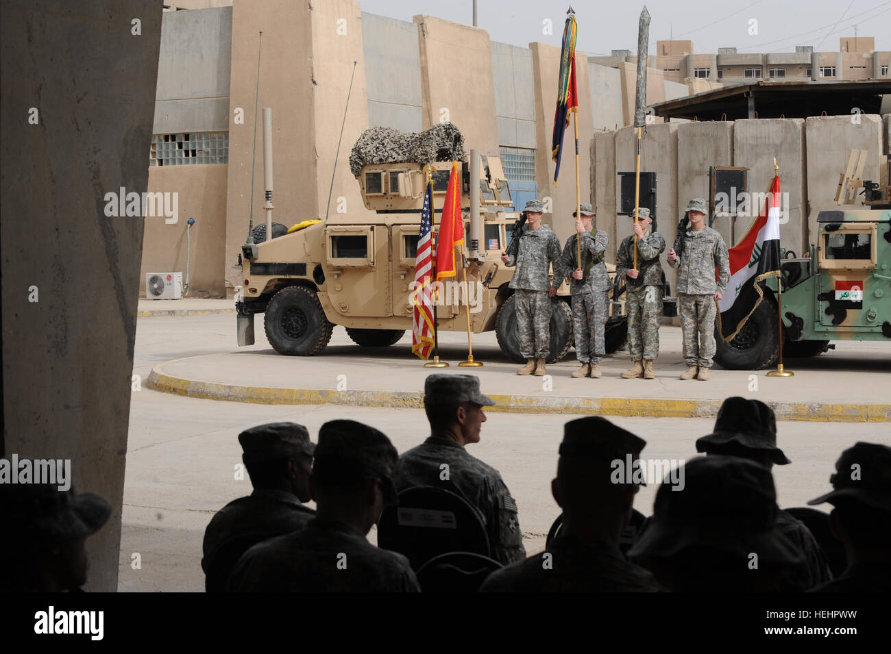 U.S. Soldiers form a color guard during a ceremony to mark the ...