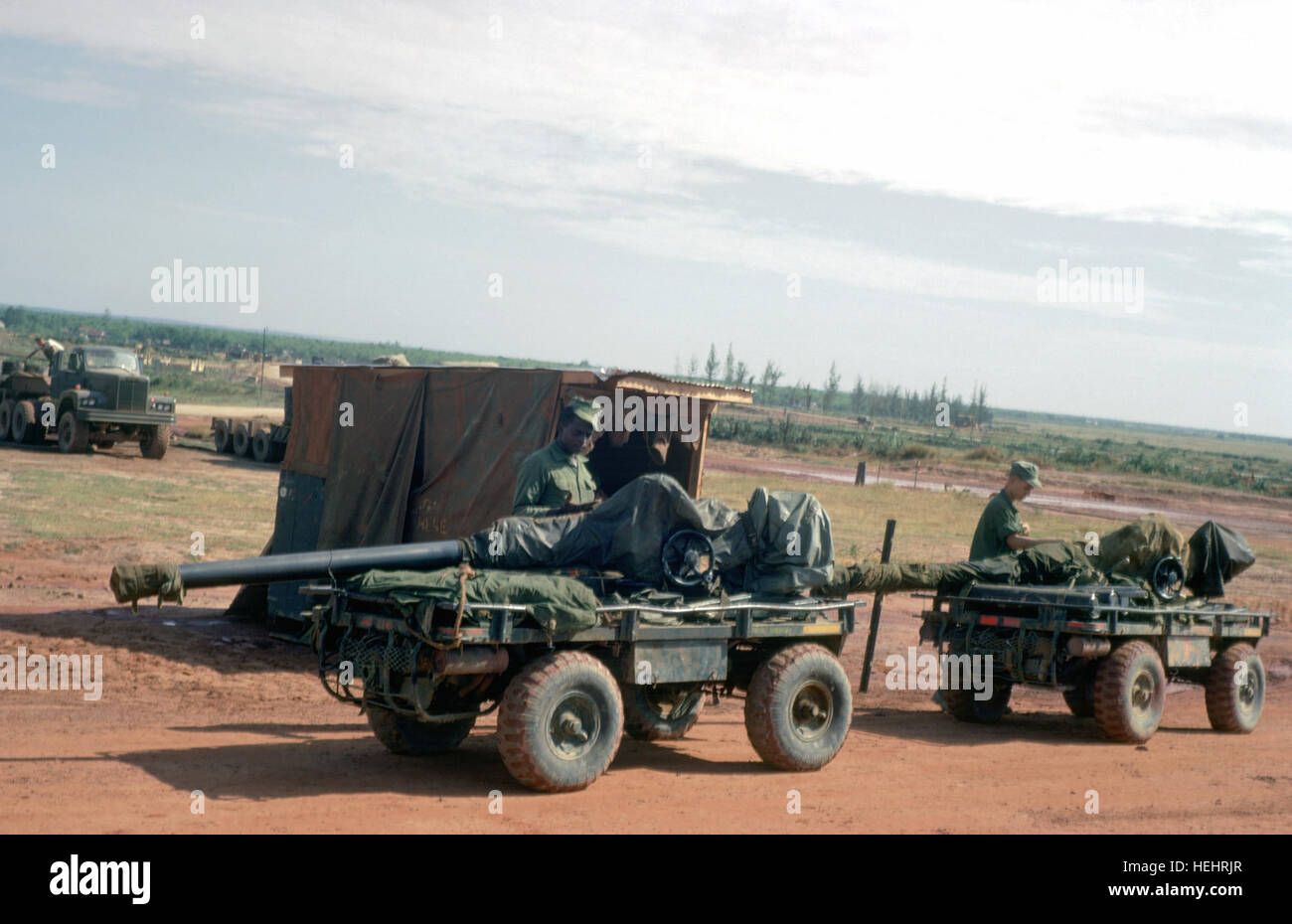 Marines secure canvas covers on M40 106 mm recoiless rifles mounted on ...