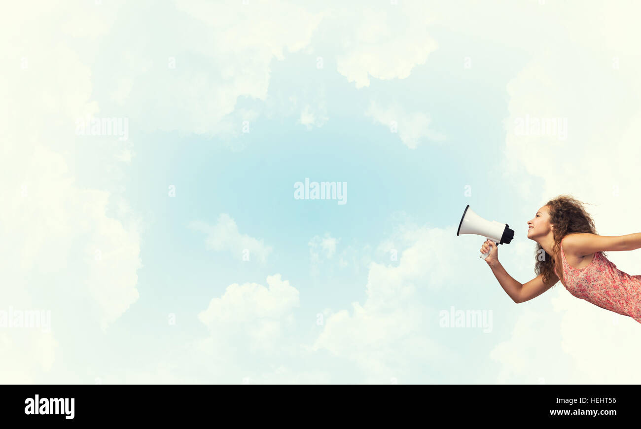 Girl making announcement Stock Photo - Alamy