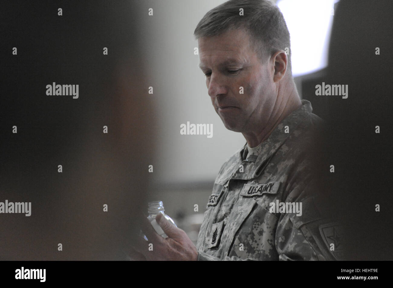 U.S. Sgt. Maj. of the Army Kenneth Preston talks to U.S. Soldiers of ...