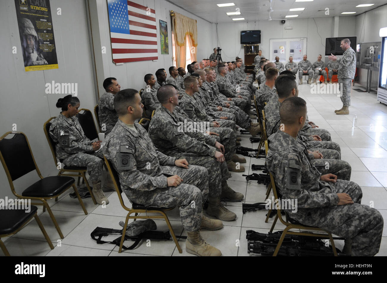 U.S. Sgt. Maj. of the Army Kenneth Preston talks to U.S. Soldiers of ...