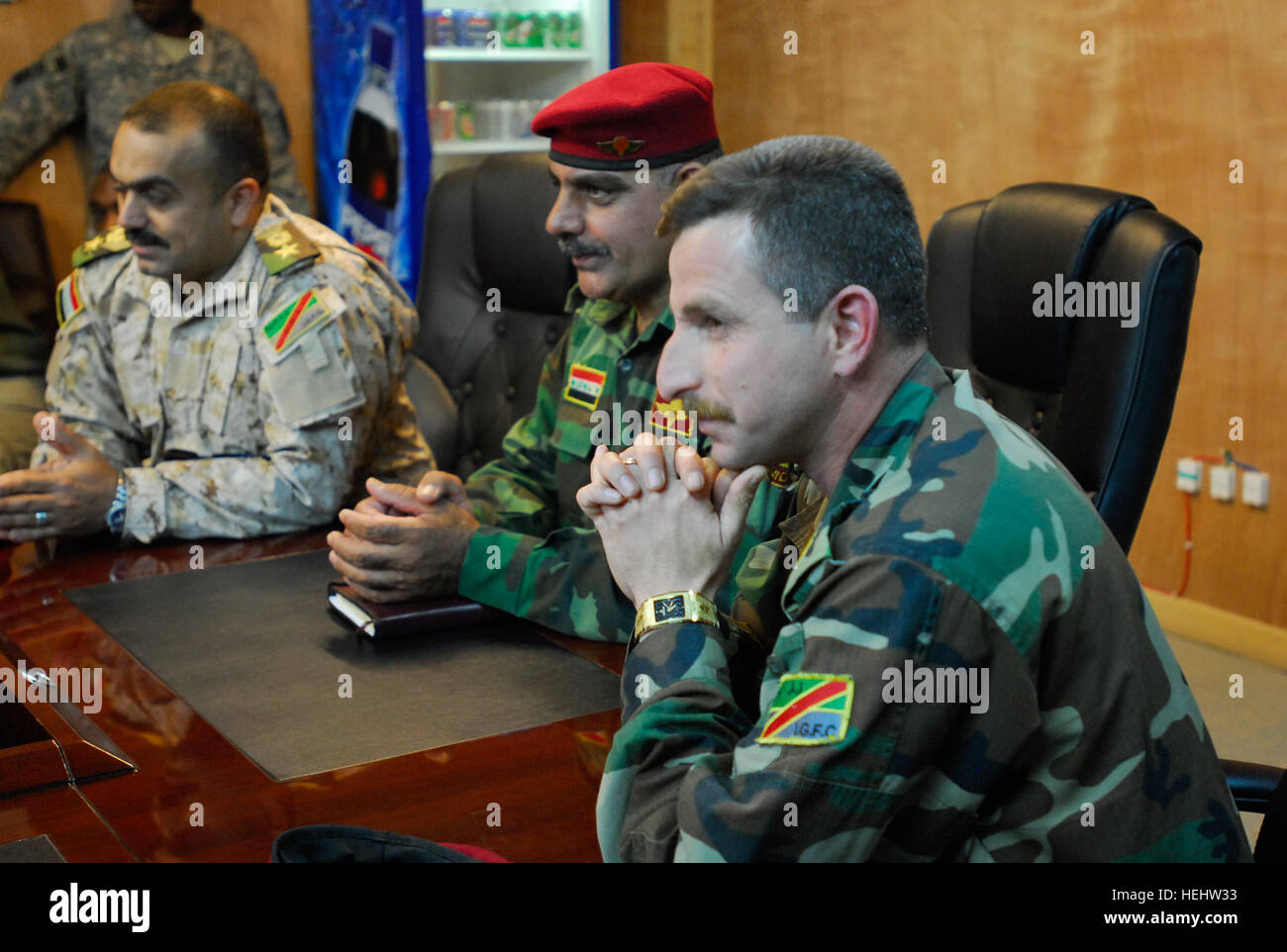 Leaders of the 32nd Iraqi Army Brigade take turns talking to their ...