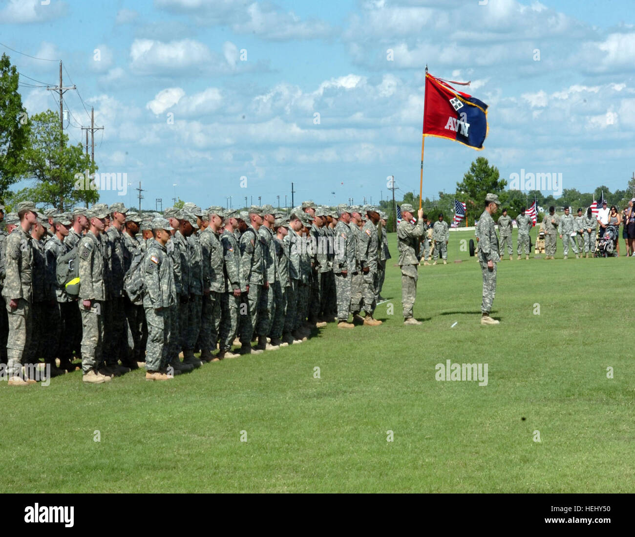 Soldiers from the 4th Combat Aviation Brigade assemble on Cameron Field ...