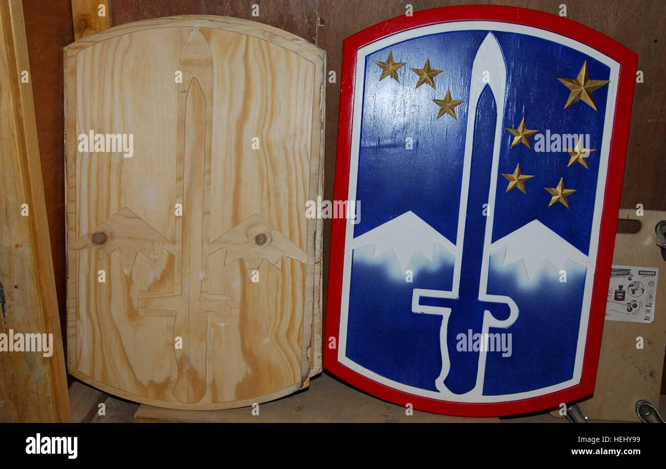 One of the oversized, wooden Black Hawk patches Sgt. Juan Diego Ruiz ...