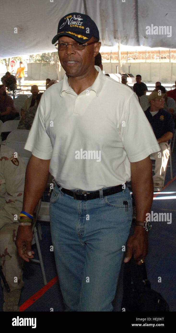 Gayle Sayers, NFL Hall of Famer, arrives at an USO show on Bagram Air ...