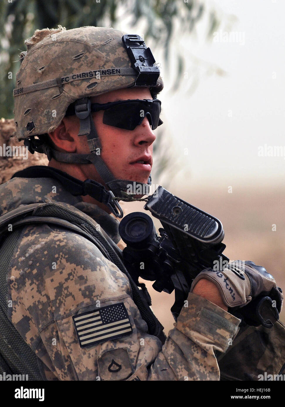 Pfc. Corey Christensen, of Aberdeen, Wash., pulls security near a farm ...
