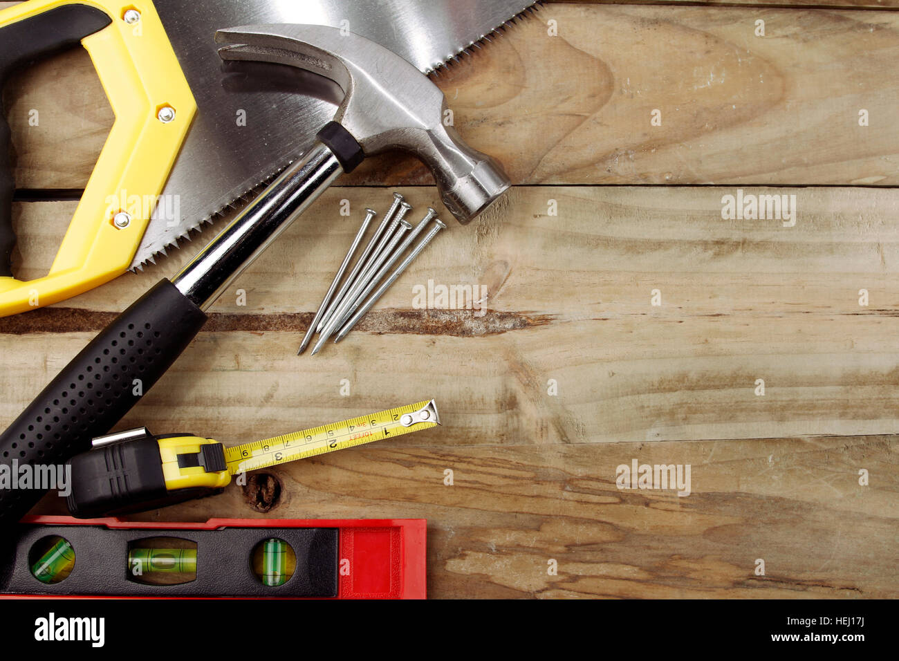 Assortment of tools on wood Stock Photo - Alamy