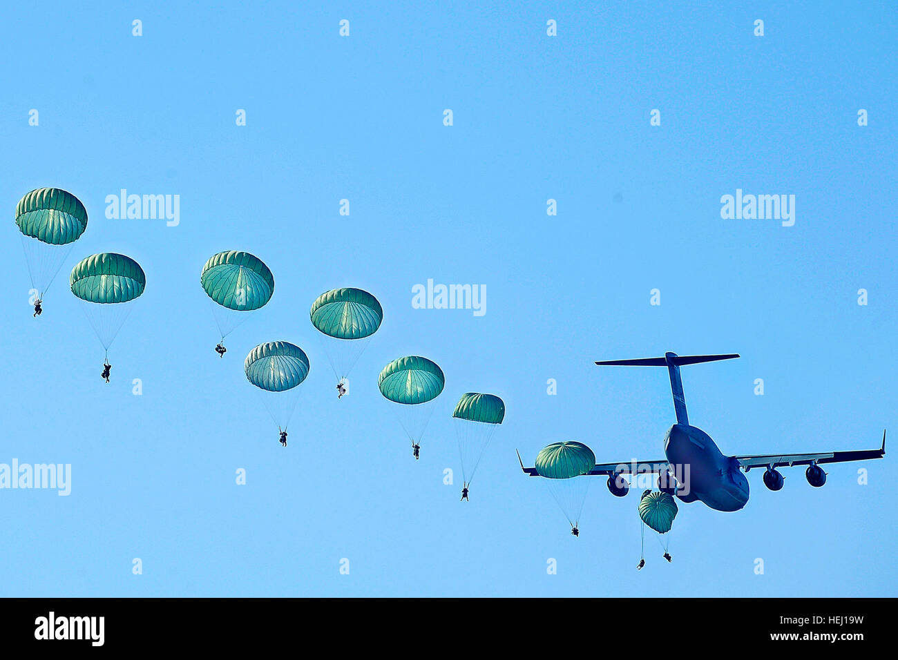 FORT BENNING, GA. ? Army Rangers parachute from a U.S. Air Force C-17 ...