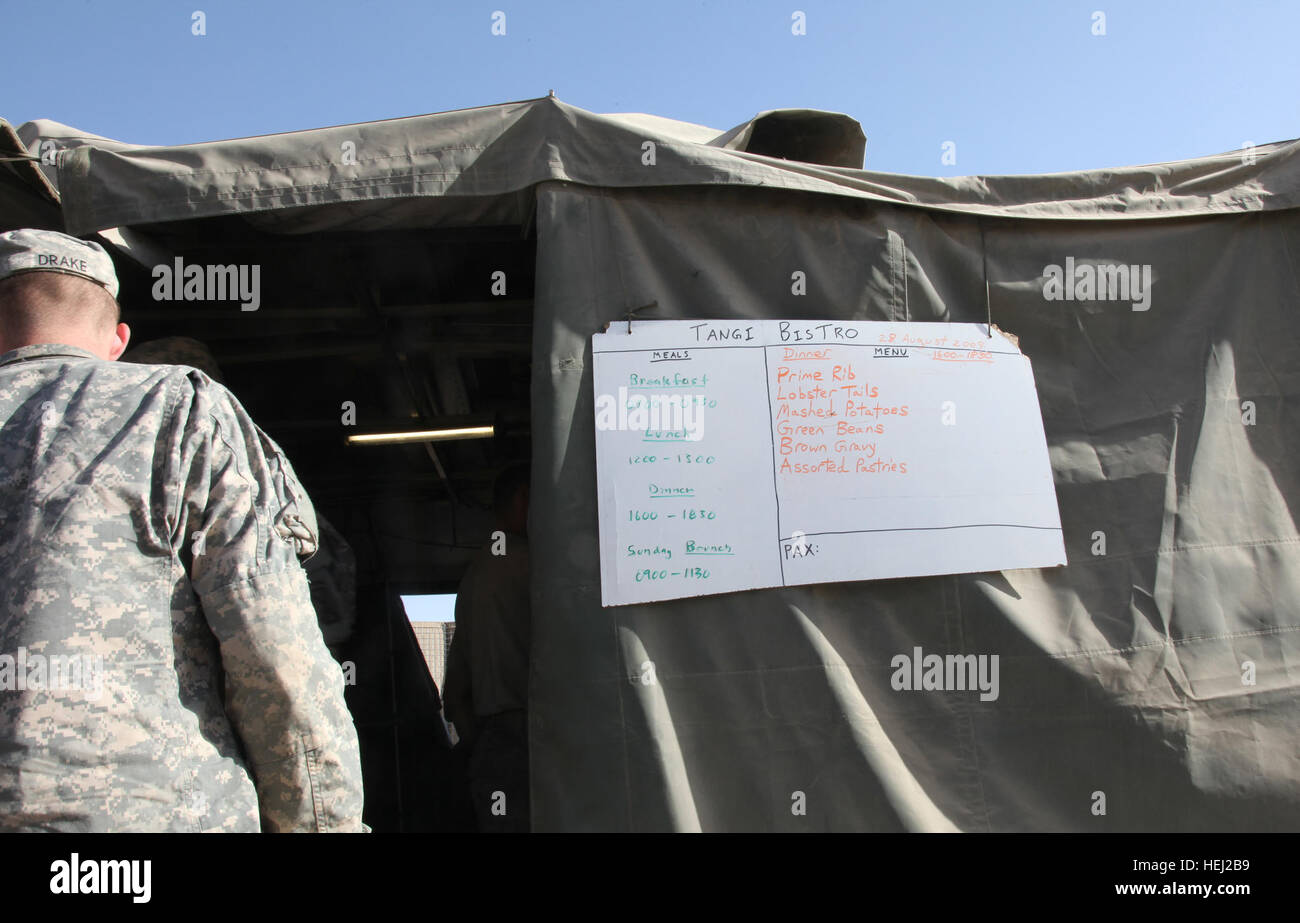A menu is posted outside the chow hall for Soldiers from Alpha Company ...