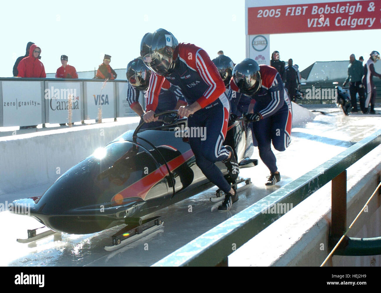 A U.S. Army Soldier competes in the 2005 U.S. National Bobsled Team ...