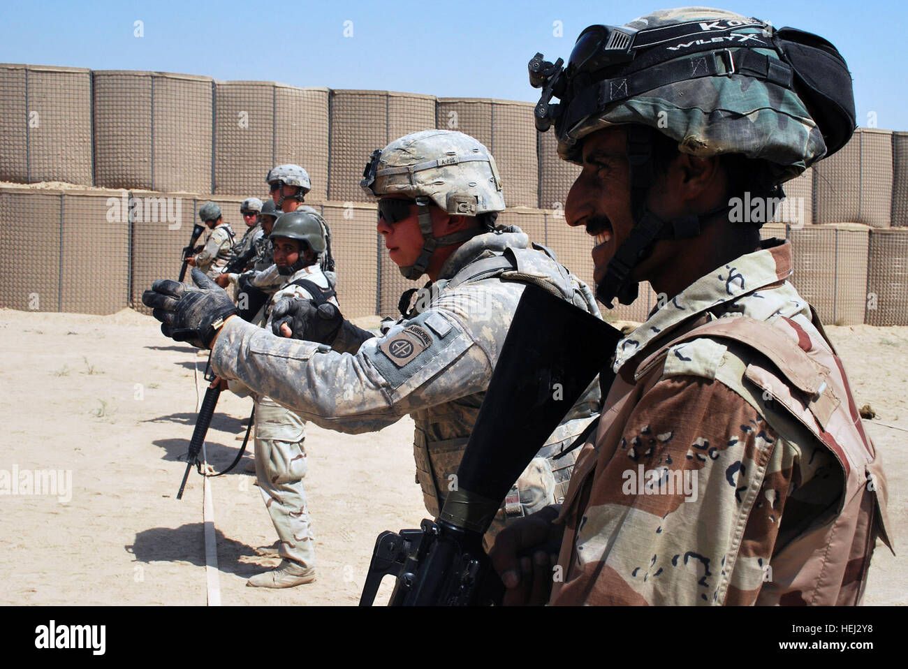 A U.S. Army infantryman demonstrates weapon techniques during a ...