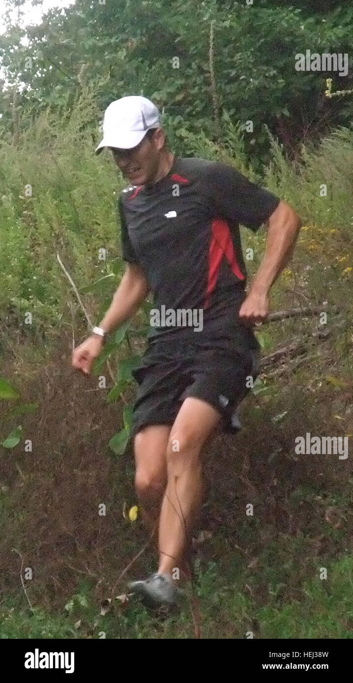 Staff Sgt. Bill Cuthbert goes off road on one of his training runs ...