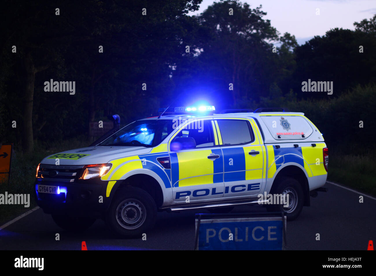 Sussex Police Ford Ranger Drone Car blocking the road Stock Photo - Alamy