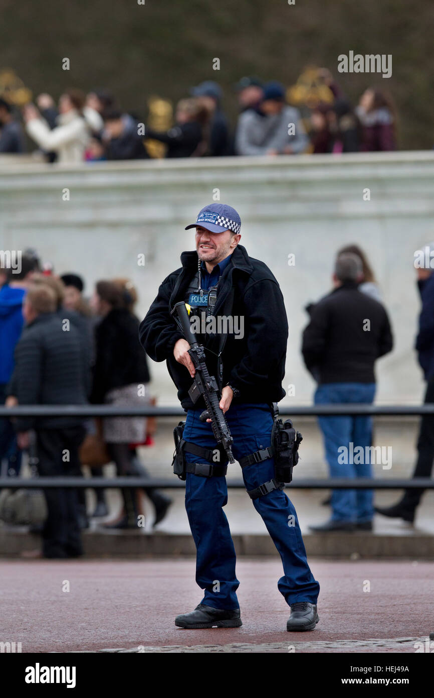 Armed police provide security during the Changing of the Guard outside ...