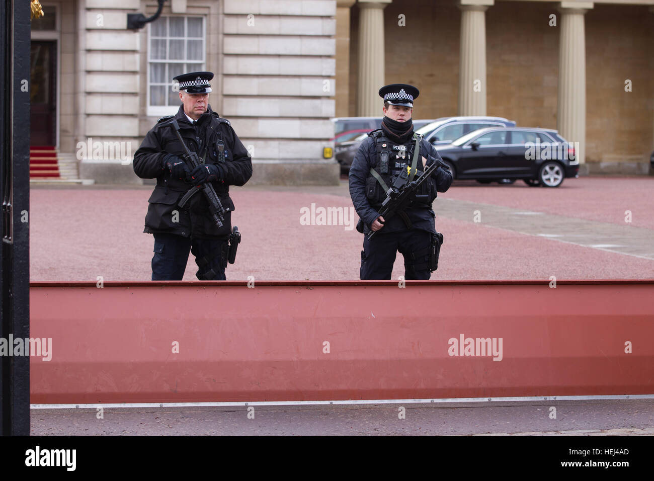 Armed police provide security during the Changing of the Guard outside ...