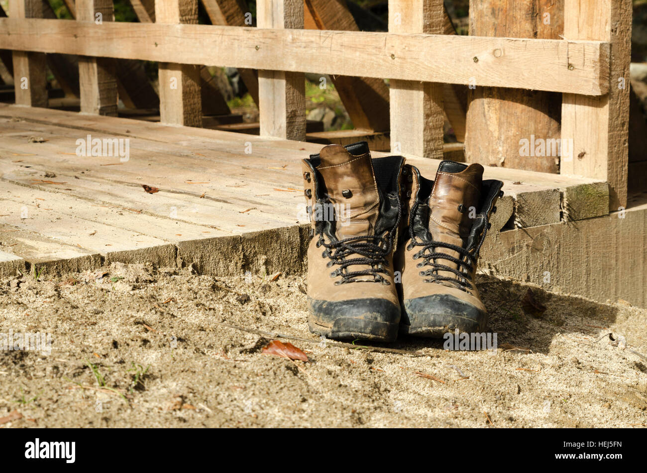 Old touristic shoes on a bridge Stock Photo - Alamy