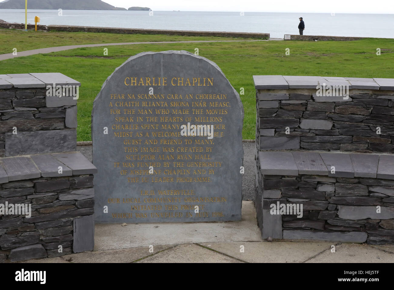 Inscribed stone at the statue of Charlie Chaplin in Waterville, County ...