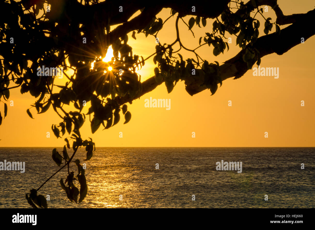 Beach sunset in Curacao a Caribbean Island. White beach, blue sky and ...
