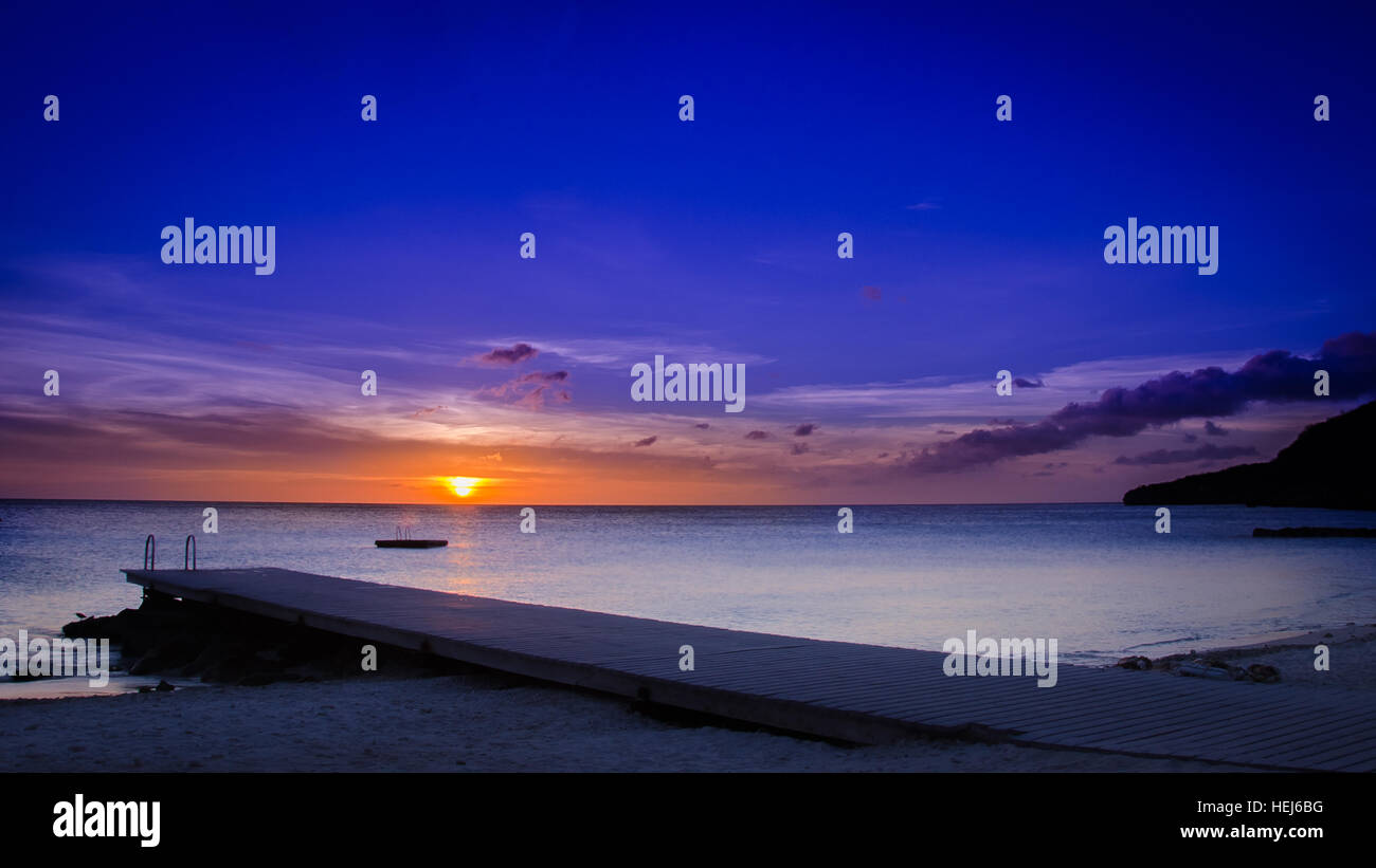 Outstanding Sunset at the Porto Mari white sandy Beach with blue sky ...