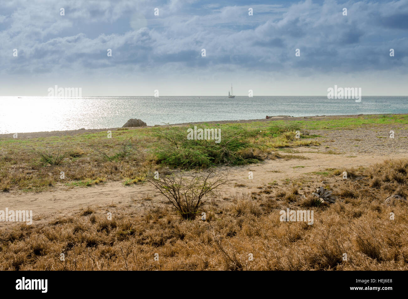 Panorama view of the image taken from Malmok Beach, Aruba, in the ...