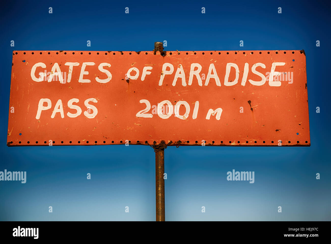 in lesotho road sign gate of paradise pass mountain destination Stock ...