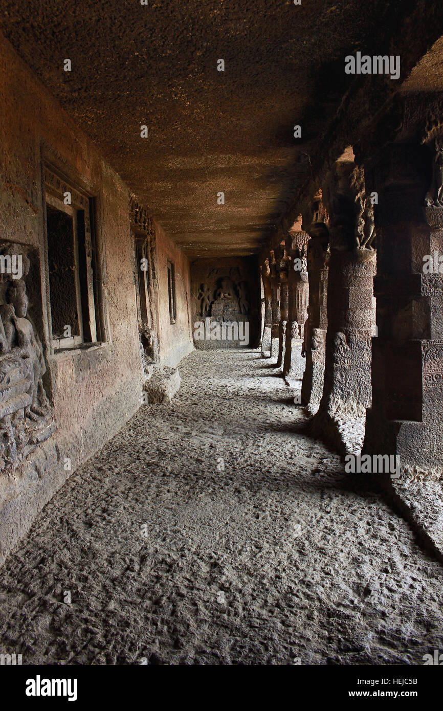 Cave 1, View of the porch and area in front of cave, Aurangabad Caves ...