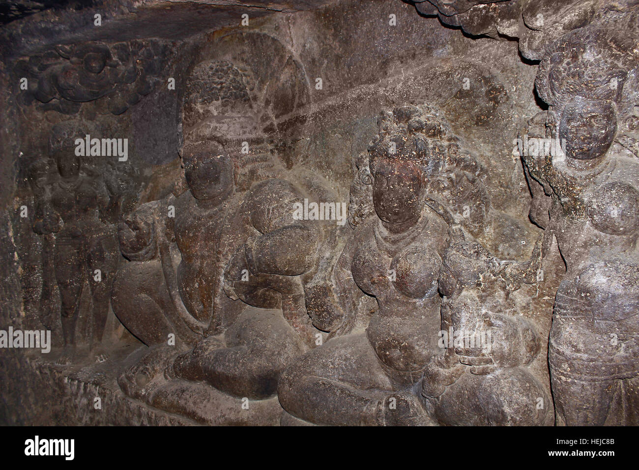 Cave 7, Porch, Right chapel, Jambhala-Kubera and Hariti. Aurangabad ...