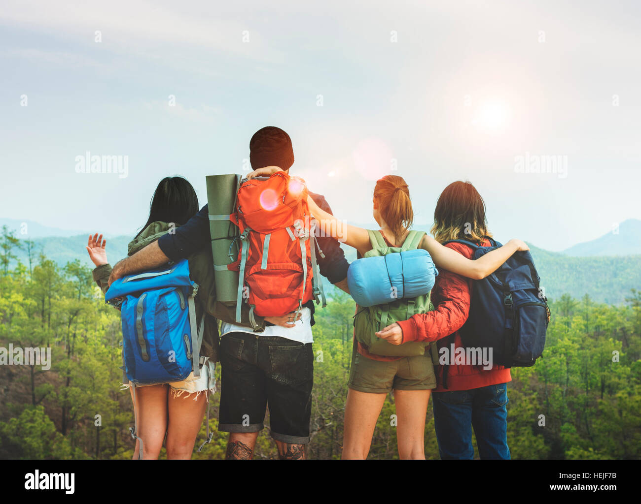 Friends Explore Nature Outdoors Concept Stock Photo - Alamy