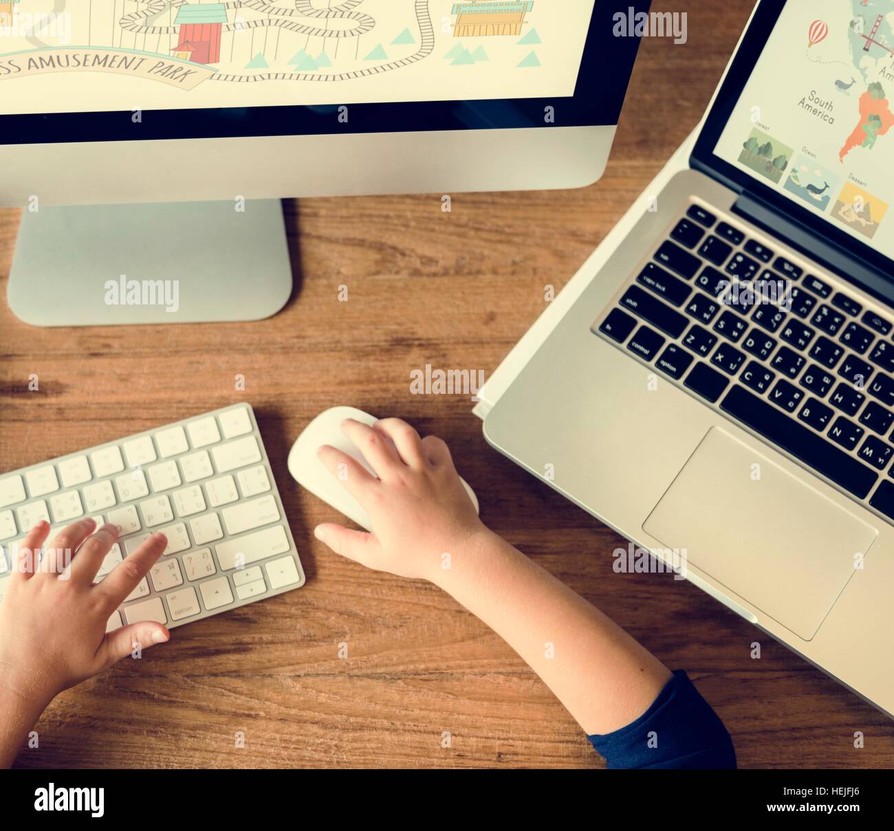 Little Girl Using Device Concept Stock Photo - Alamy