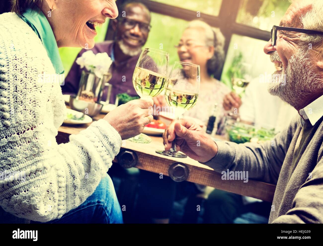 Group of Senior Retirement Meet up Happiness Concept Stock Photo - Alamy