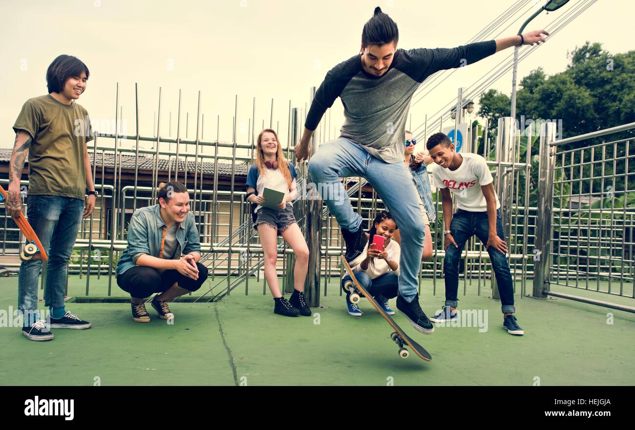 Diverse Group People Skateboard Park Concept Stock Photo - Alamy