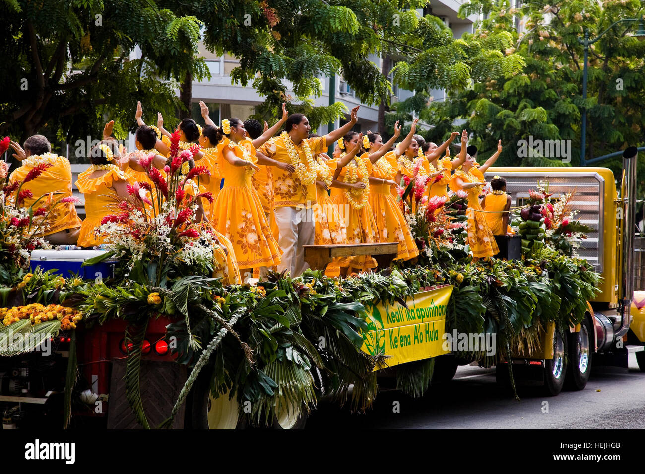 Hula dancers perform atop a float during last year's Aloha Festivals ...
