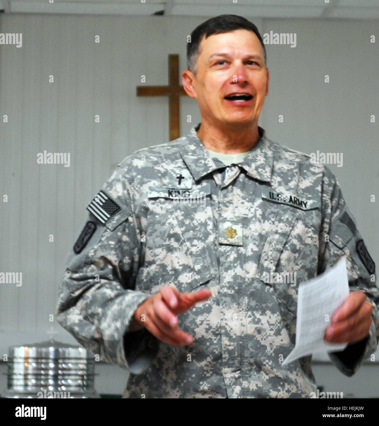Maj. Michael J. King, chaplain, 17th Fires Brigade, Chaplain, prepares ...