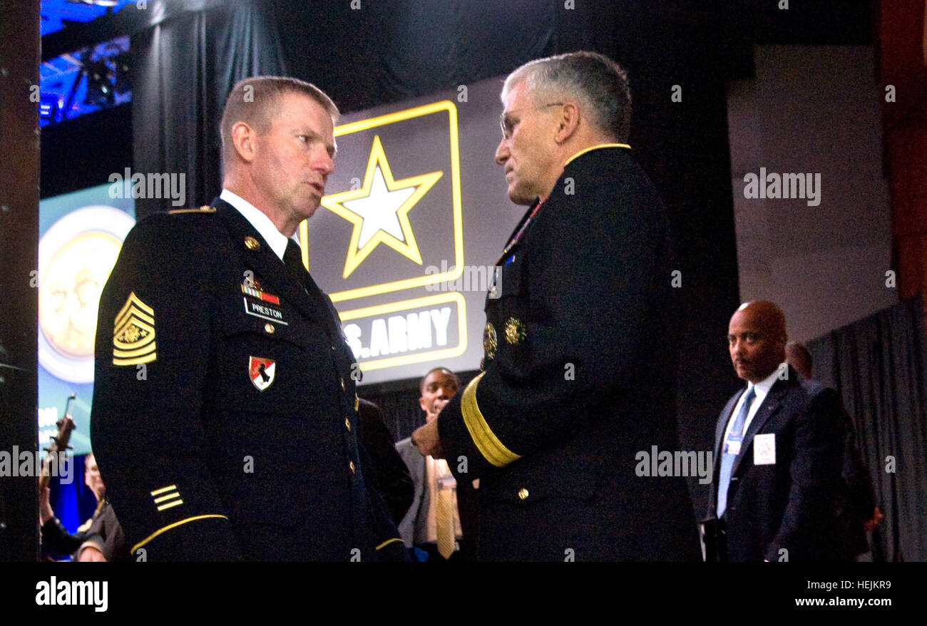 Sergeant Major of the Army, Kenneth Preston, talks with the Chief of ...