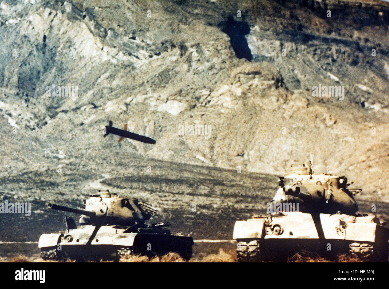 An M712 Copperhead cannon-launched laser-guided projectile nears the ...