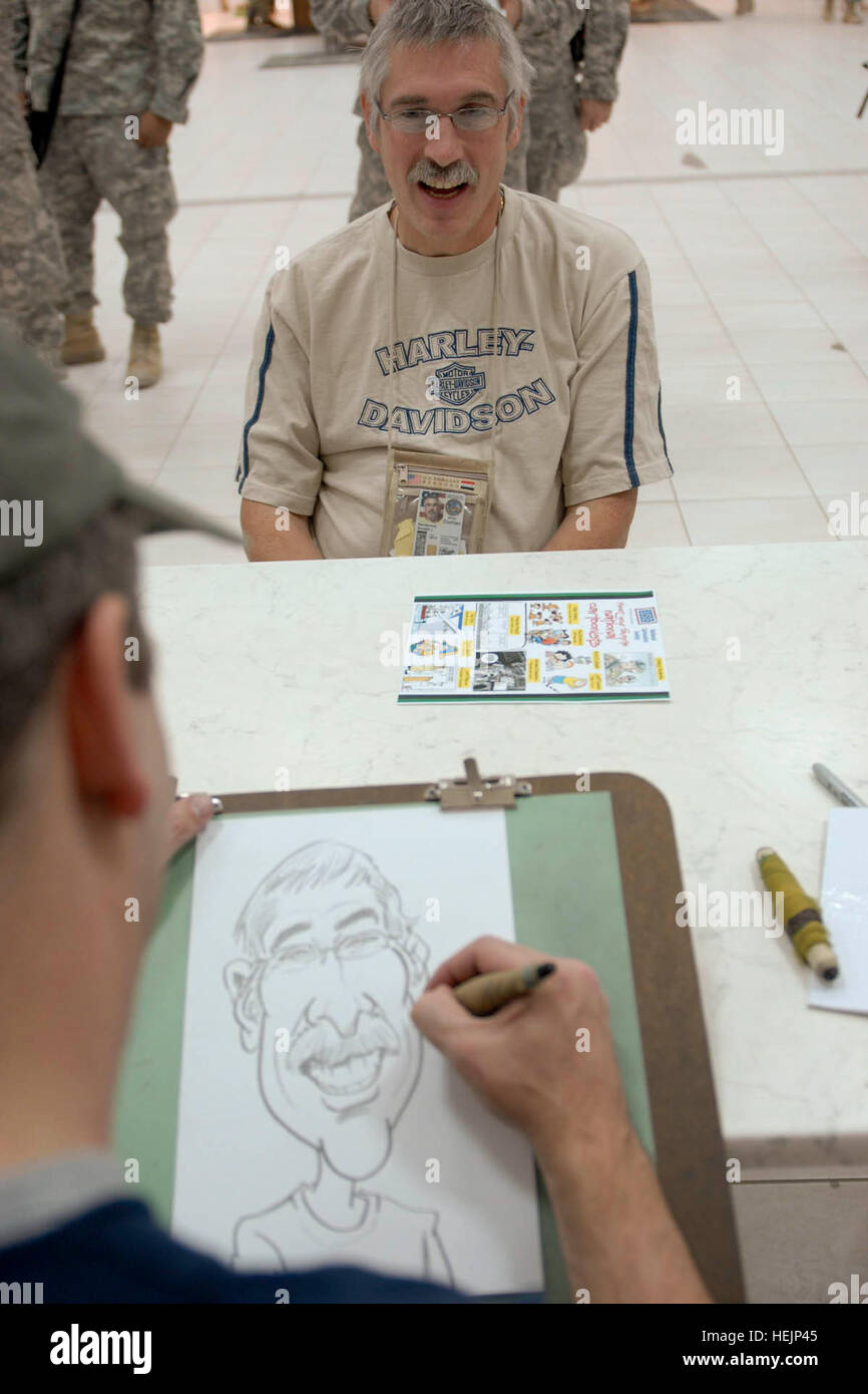 A cartoon artist visits U.S. Army personnel at the Marez Memorial ...
