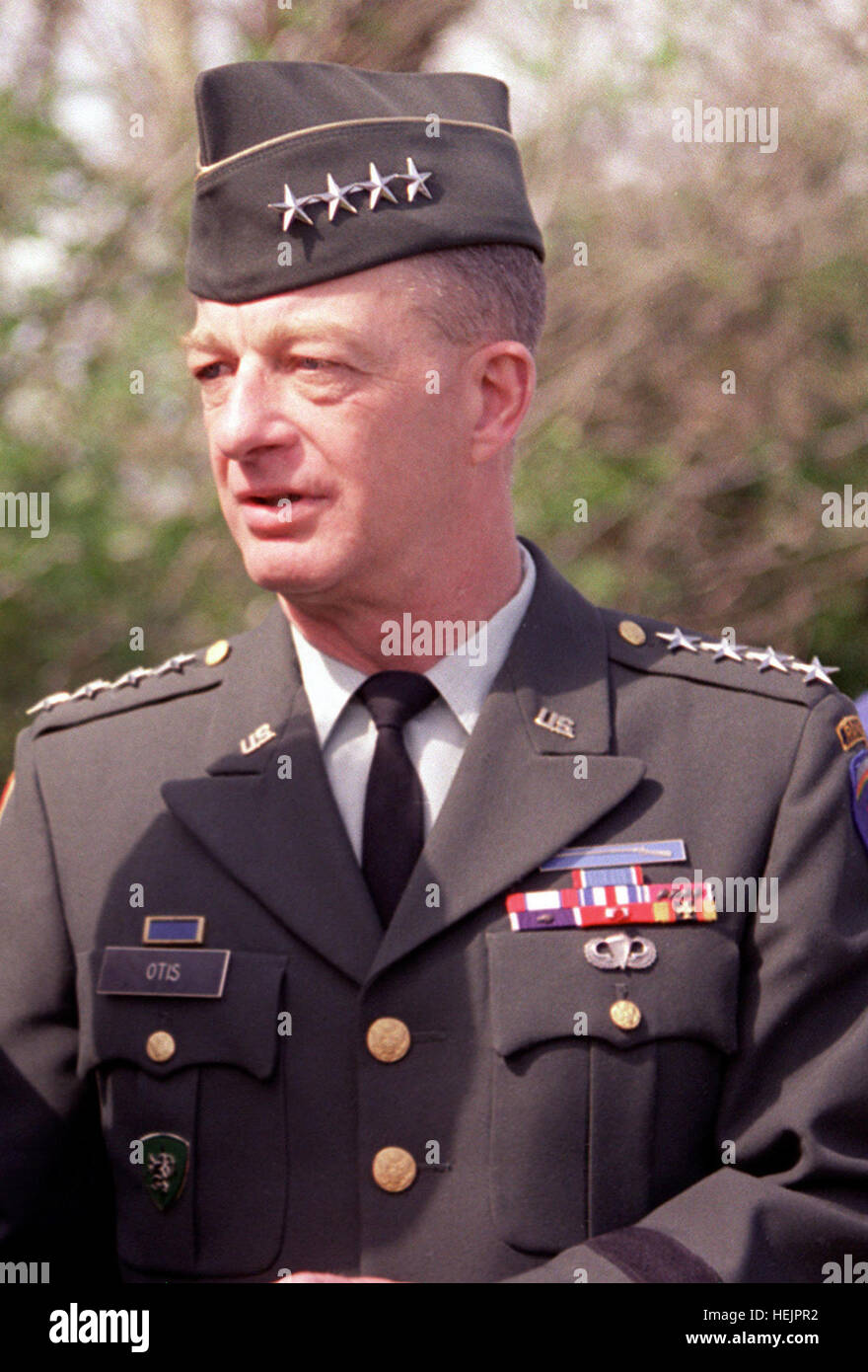 Secretary of the Army John O. Marsh speaks with Gen. Glenn K. Otis ...