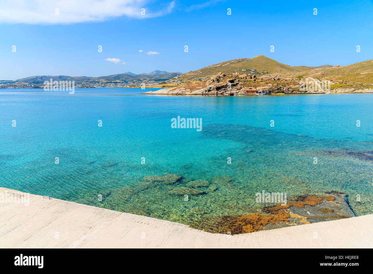 Beautiful crystal clear sea water of Monastiri bay on Paros island ...