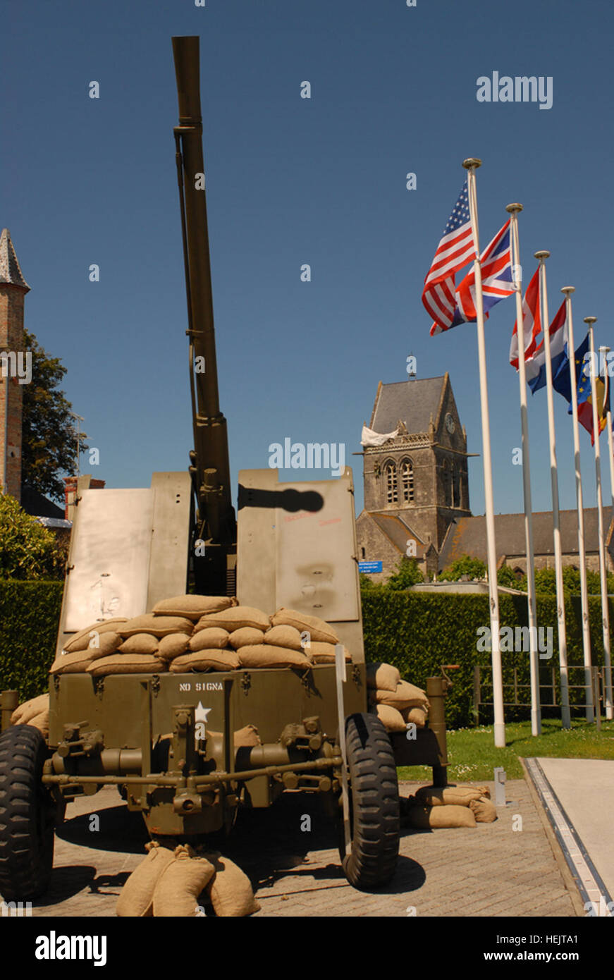A restored World War II anti-aircraft gun is displayed at the Airborne ...