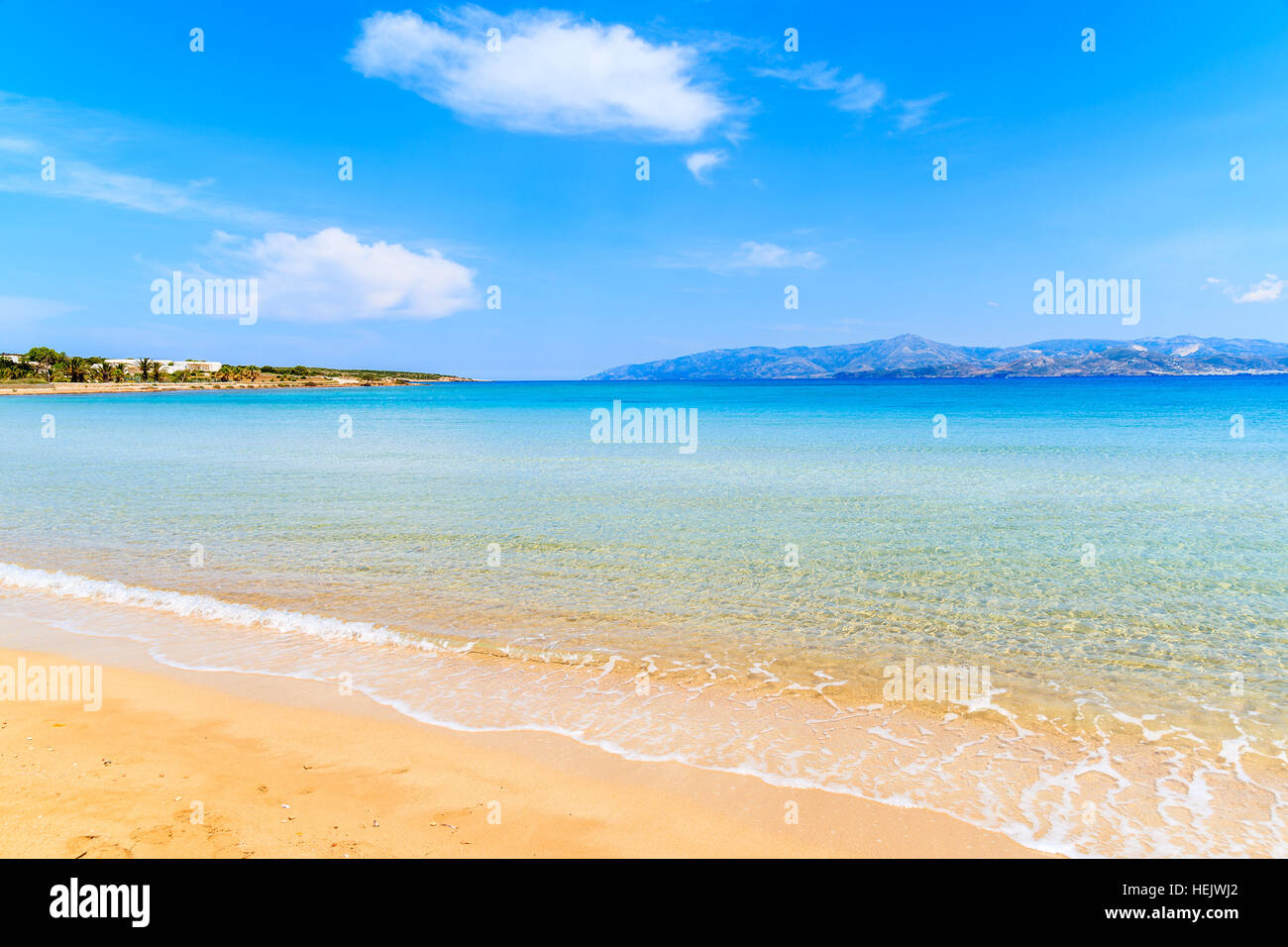 View of beautiful sandy Santa Maria beach with azure sea water on coast ...