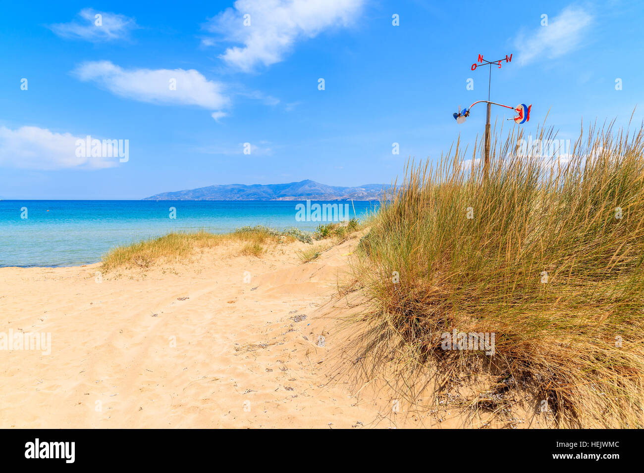 View of beautiful sandy Santa Maria beach with azure sea water on coast ...