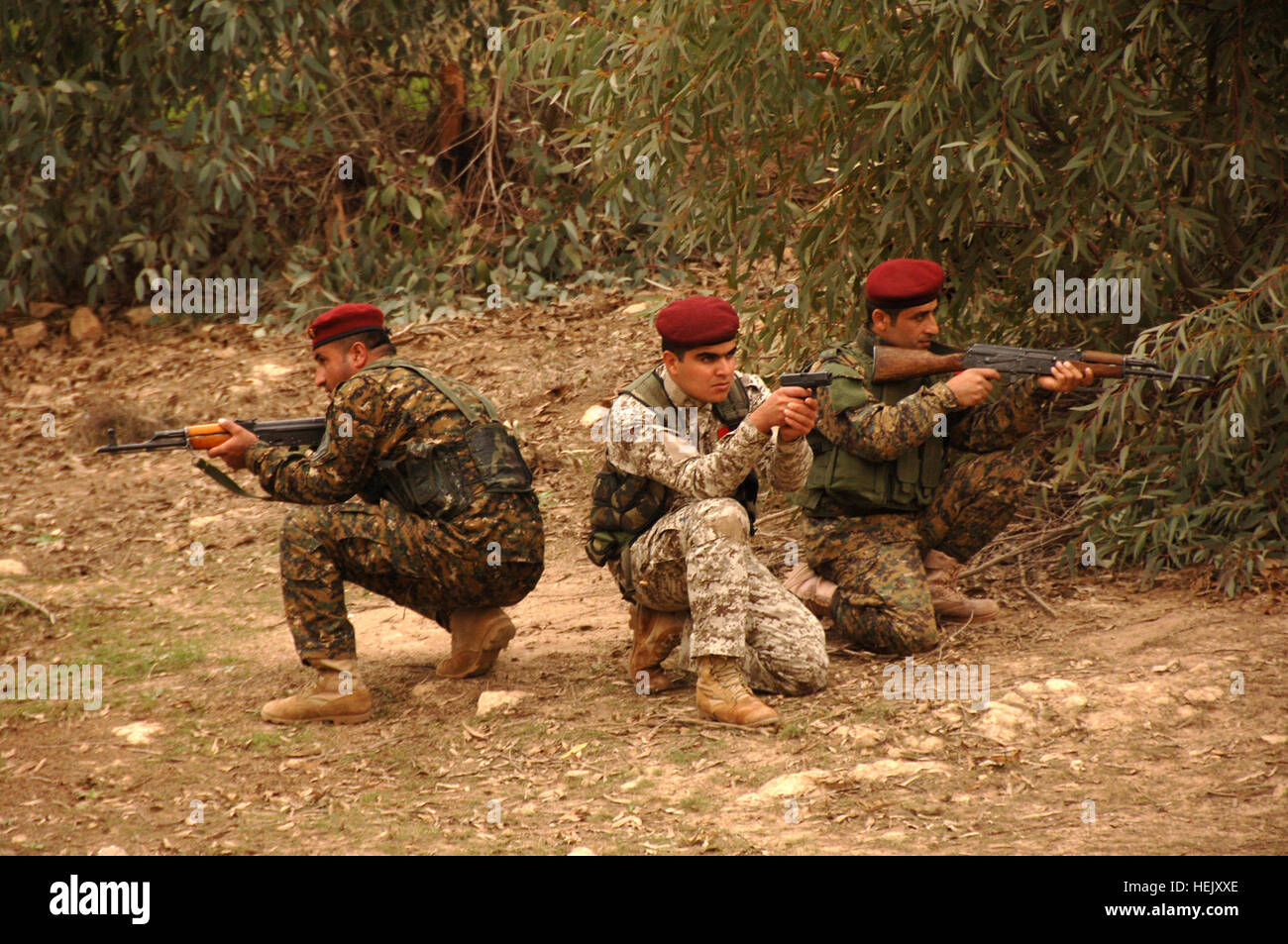 Peshmerga pull security, during combined check point training, on ...