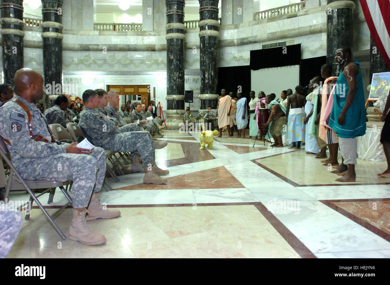 On the evening of Feb. 5, U.S. troops gather in the rotunda of Al Faw ...