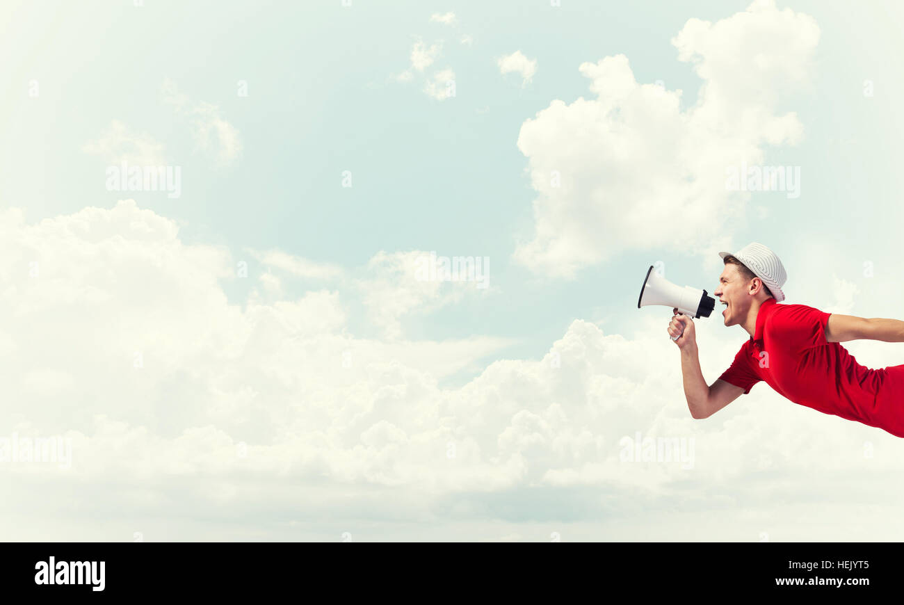 Guy making announcement Stock Photo - Alamy