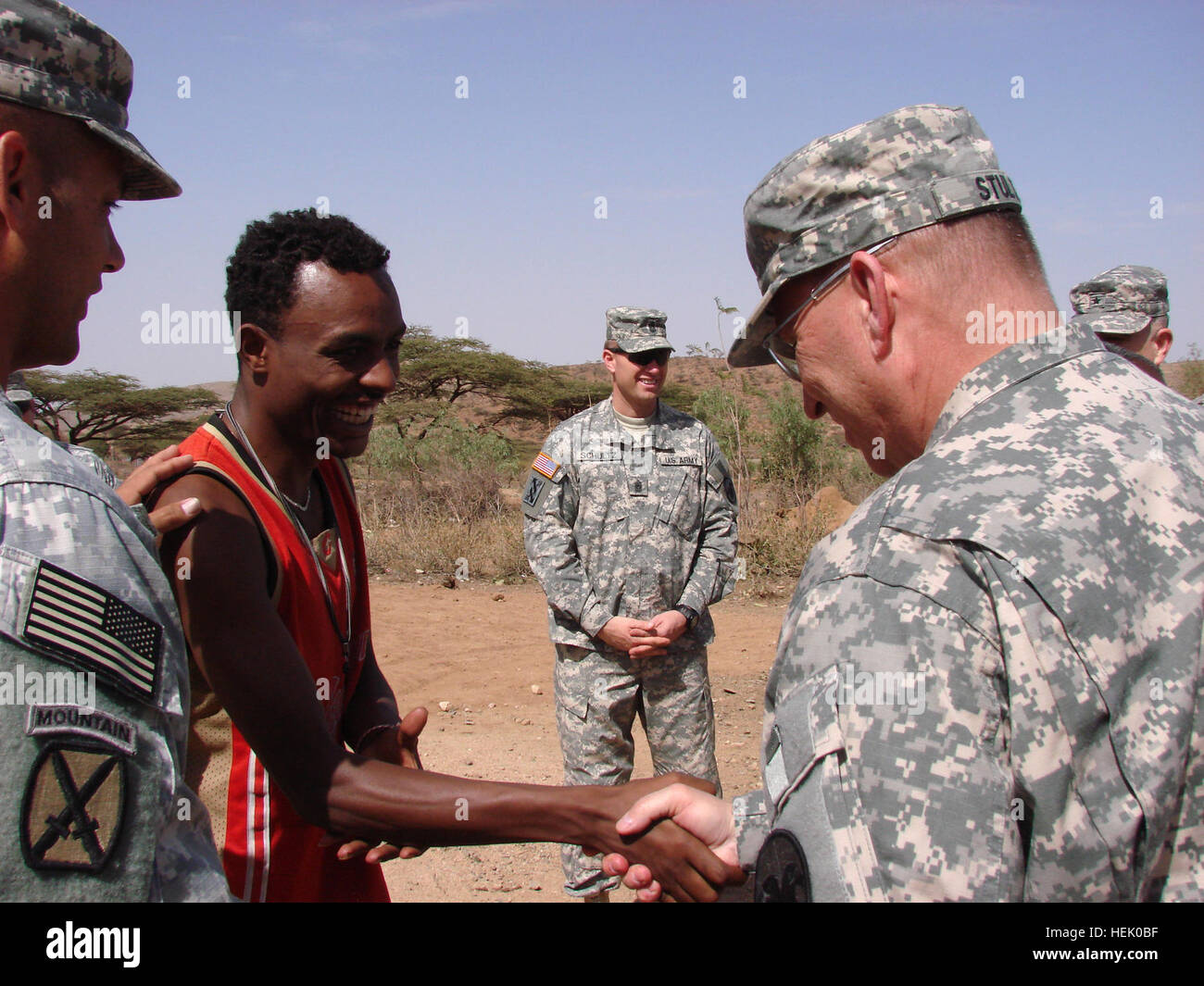 Lt. Gen. Jack Stultz, U.S. Army Reserve commanding officer, greets a ...
