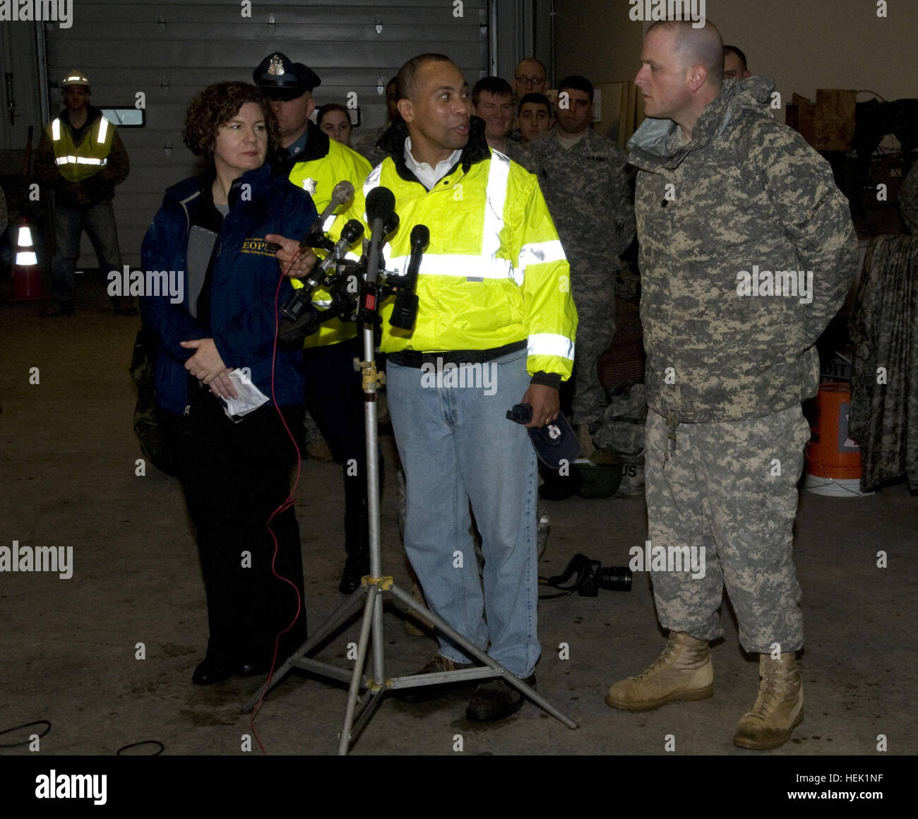 Gov. Deval Patrick defers a question from the media to Army Lt. Col ...