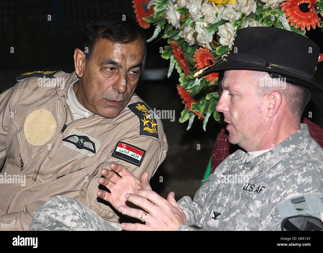 Iraqi air force Brig. Gen. Nazim Liftah al-Agwadi (left), commander, al ...