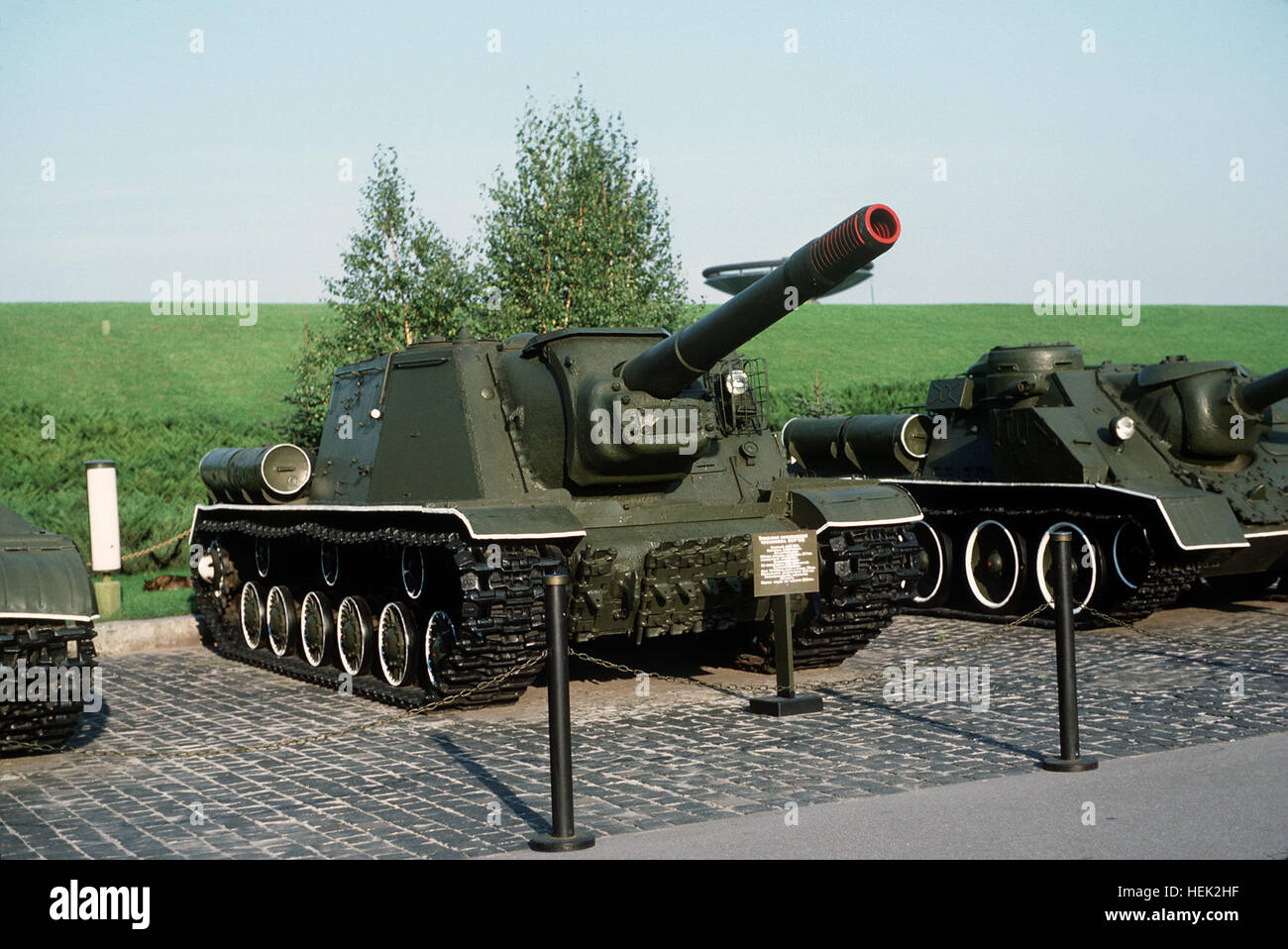Right front view of a Soviet SU-152 heavy assault gun on display on the ...